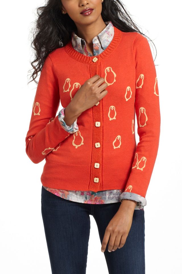 Flocked Penguins Cardigan | Anthropologie