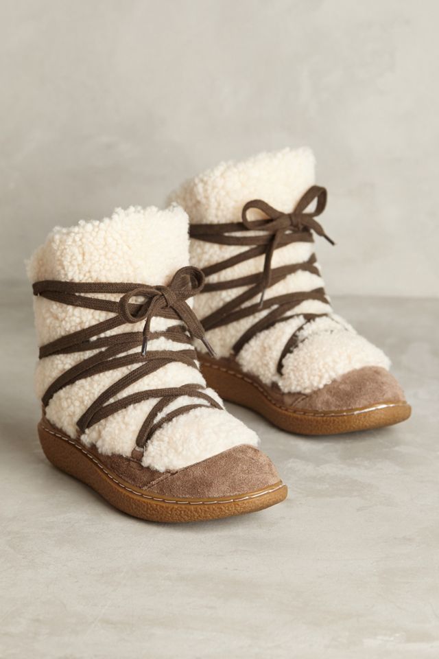 All Black Tied Shearling Booties | Anthropologie