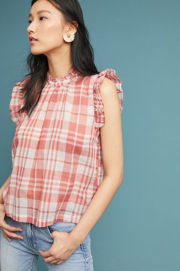 Plaid Ruffle-Sleeve Top | Anthropologie