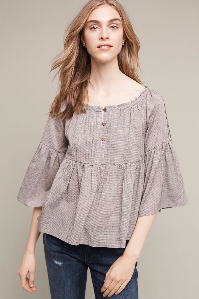 Pleated Bell-Sleeve Henley | Anthropologie