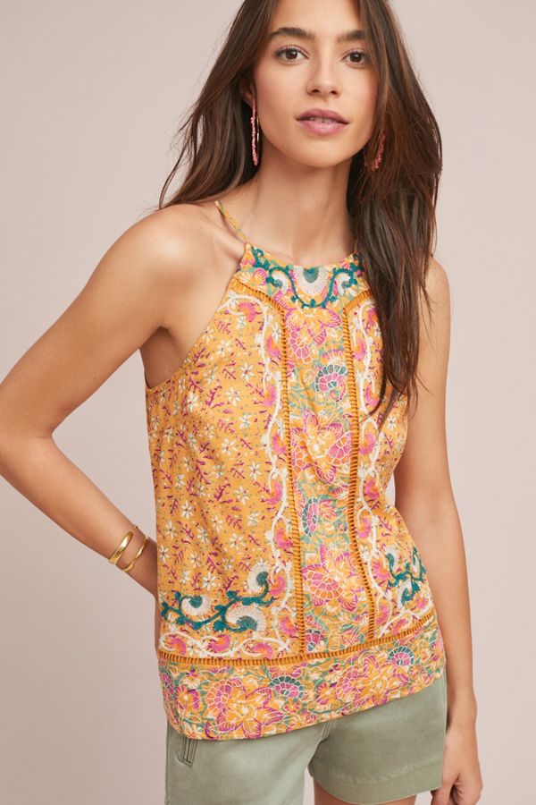 Melina Embroidered Halter Top | Anthropologie