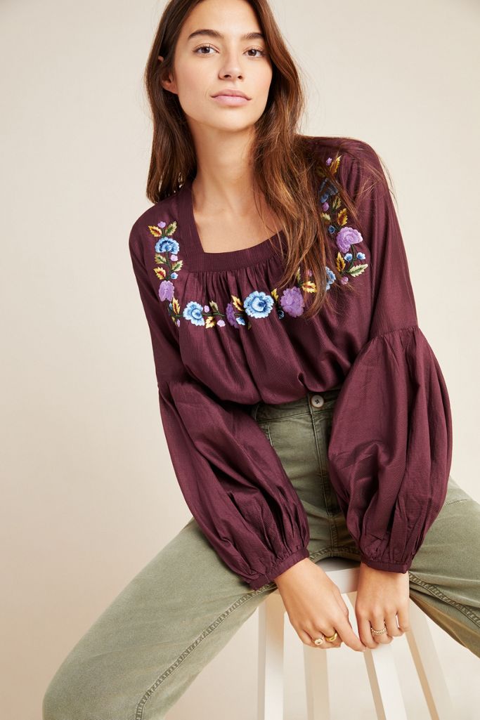 Helia Embroidered Swing Blouse | Anthropologie
