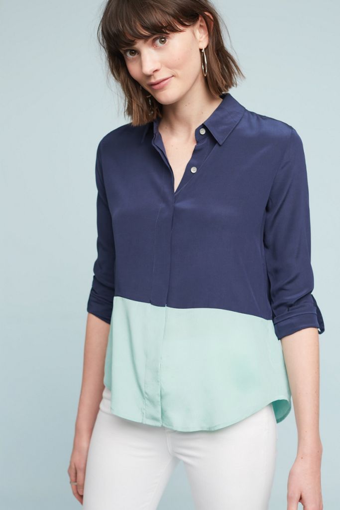 Silk Colorblock Blouse | Anthropologie