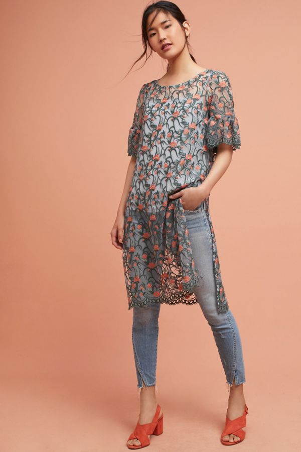 Floral Embroidered Mesh Tunic | Anthropologie