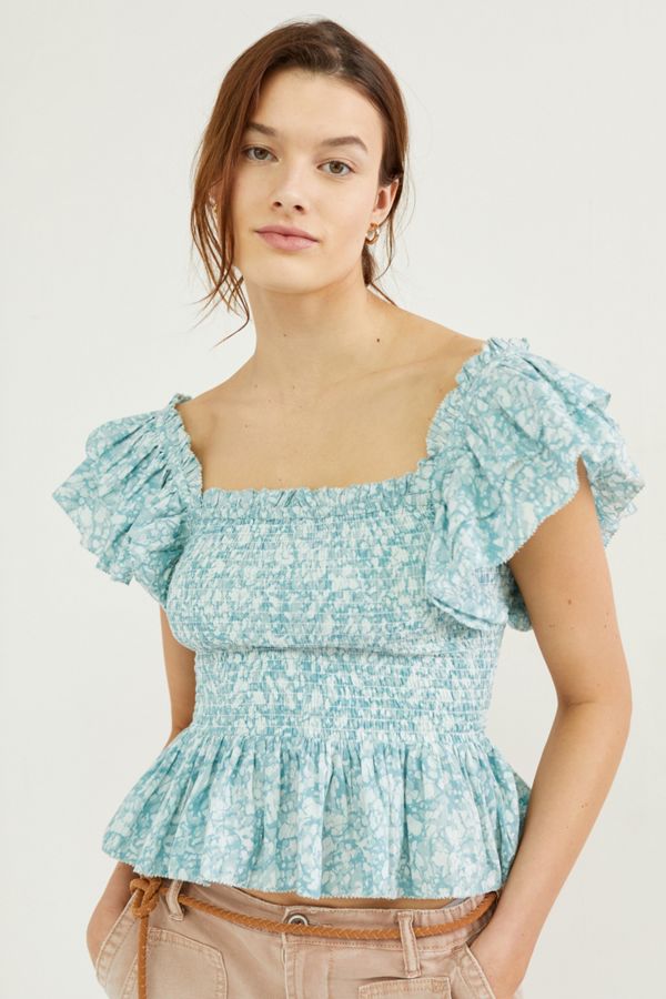 Smocked Ruffle Crop Top | Anthropologie UK