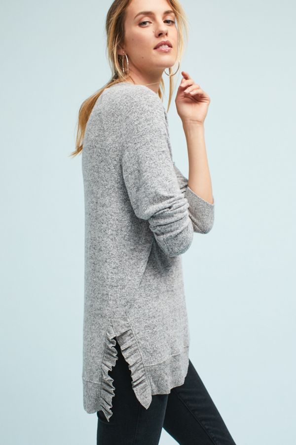 Ruffled-Hem Crew Neck Pullover | Anthropologie