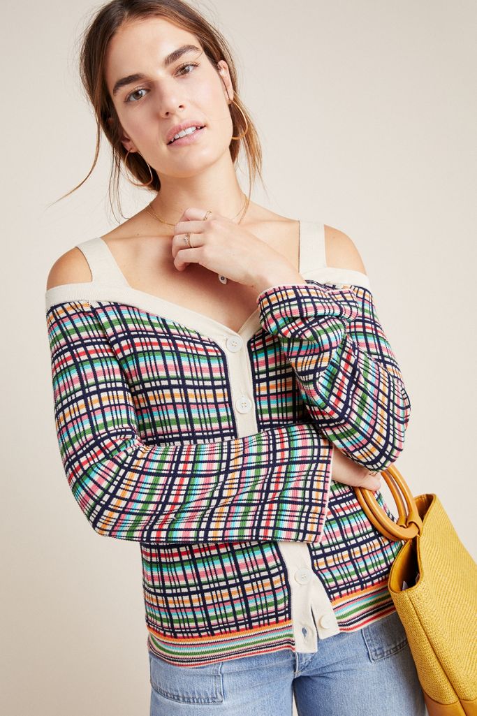 Krissy Plaid Cold-Shoulder Cardigan | Anthropologie