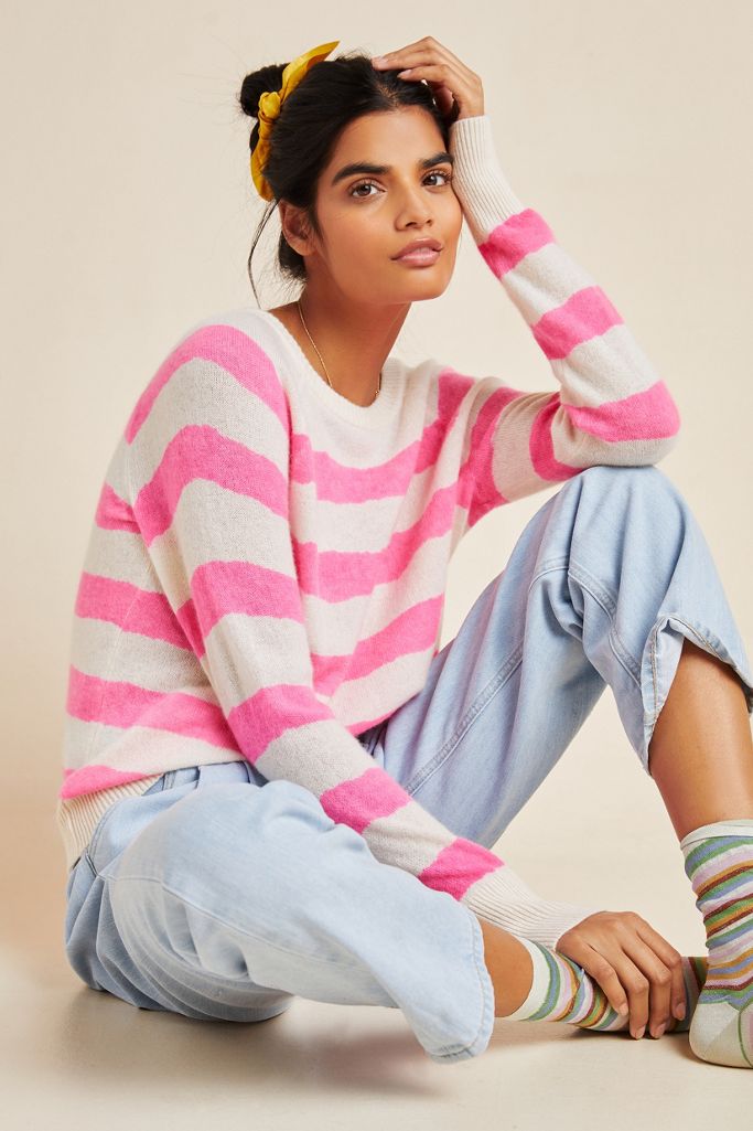 White + Warren Neon-Striped Cashmere Sweater | Anthropologie