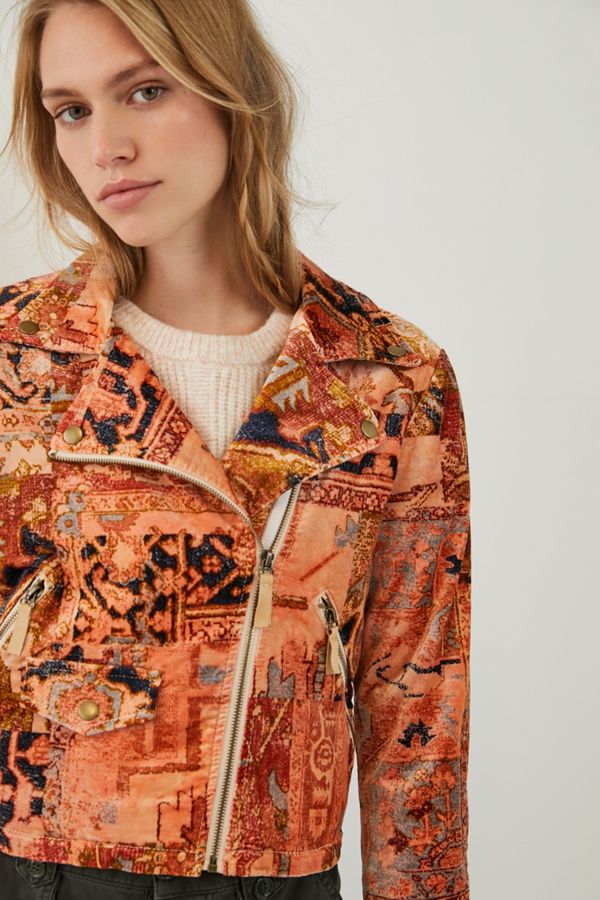Tapestry Cropped Velvet Moto Jacket | Anthropologie UK