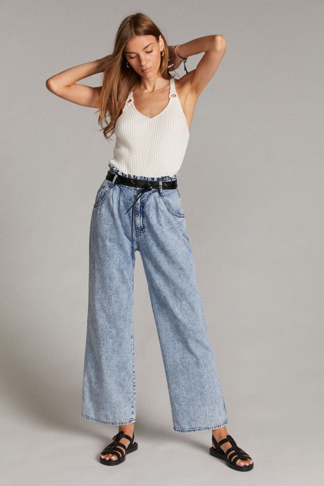 MOTHER The Ruffle Greaser Wide-Leg Jeans | Anthropologie