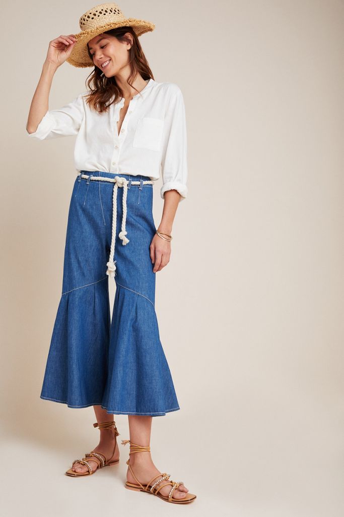 Pilcro Ruffled Hem Wide-Leg Jeans | Anthropologie
