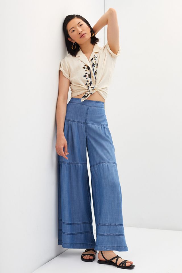 Chambray Wide-Leg Pants | Anthropologie