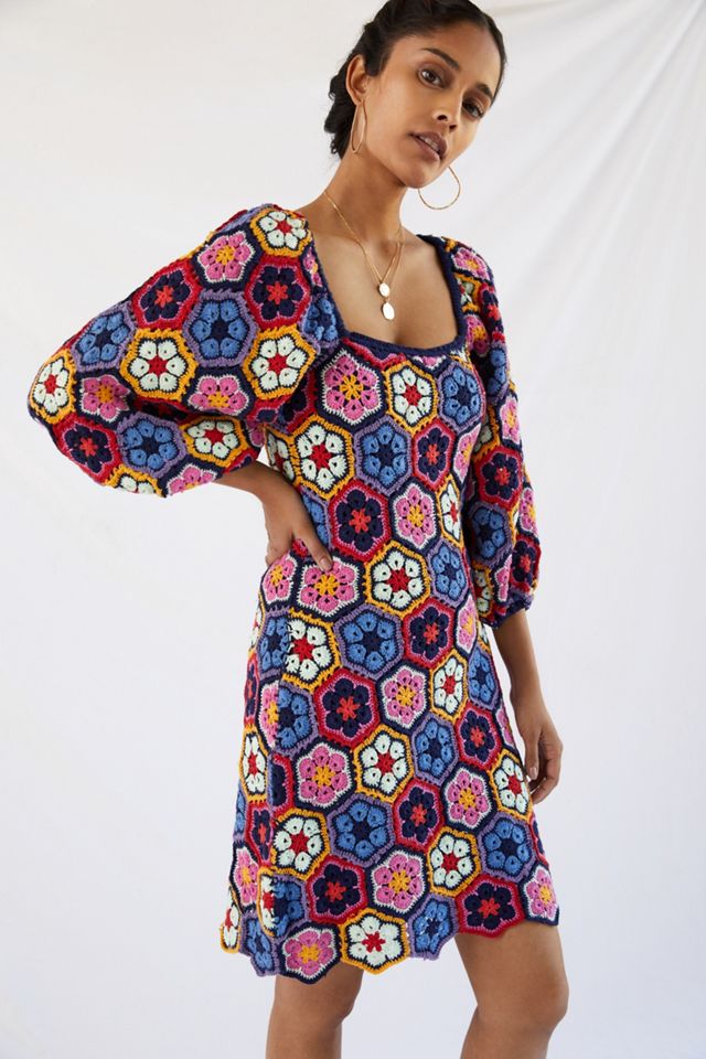 Farm Rio Crochet Floral Mini Dress | Anthropologie