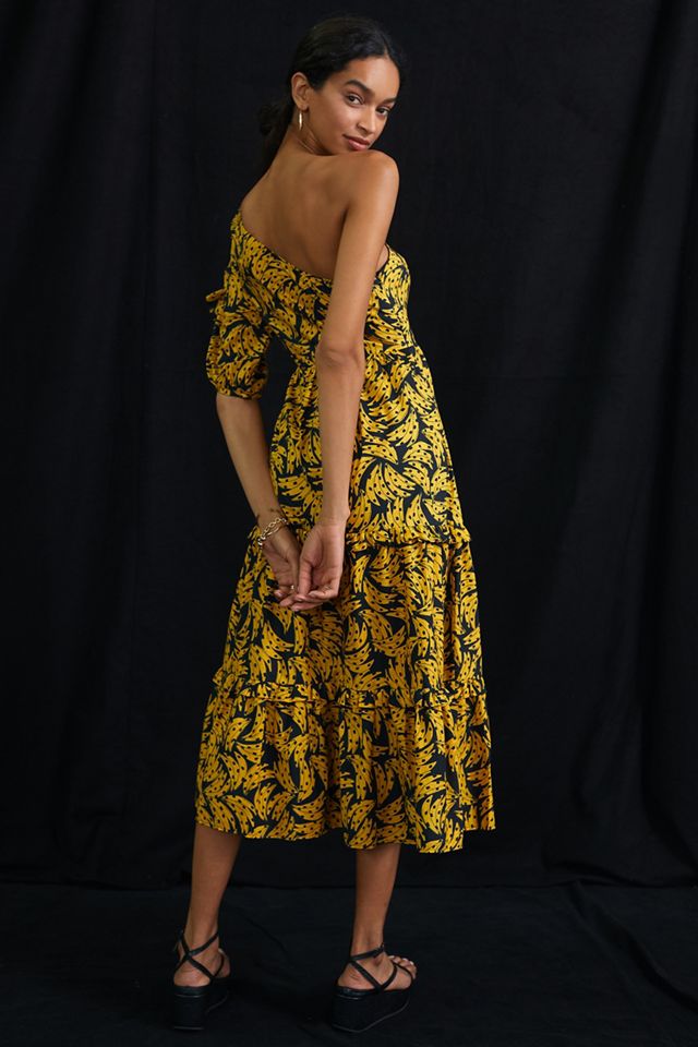 Farm Rio Banana One-Shoulder Midi Dress | Anthropologie