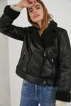 Marrakech Sherpa-Trimmed Faux Leather Moto Jacket | Anthropologie