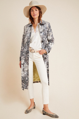 Helene Berman Snake-Printed Trench Coat | Anthropologie