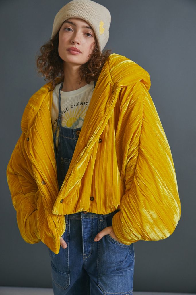 Saffron Velvet Puffer Jacket | Anthropologie