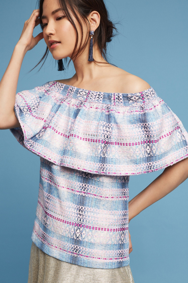 Off-The-Shoulder Tweed Blouse | Anthropologie