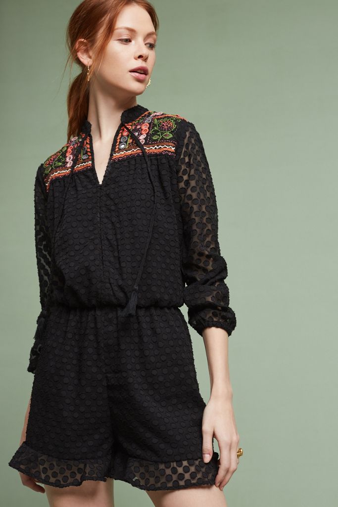 Evensong Embroidered Romper | Anthropologie