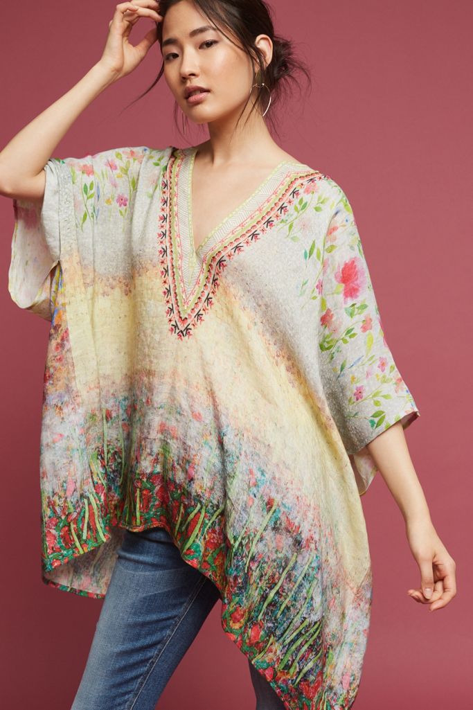 Beaded Linen Poncho | Anthropologie