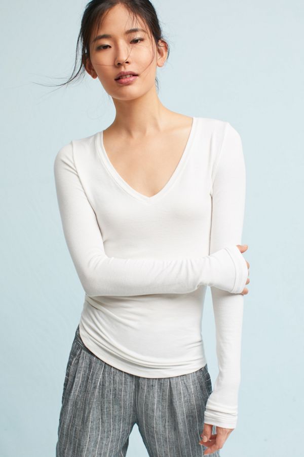 Ribbed Long-Sleeve V-Neck Tee | Anthropologie
