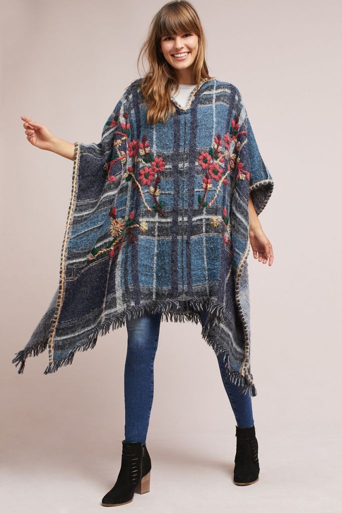 Embroidered Plaid Poncho | Anthropologie