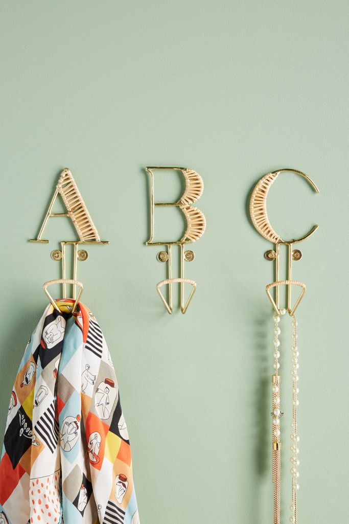 Rattan-Wrapped Monogram Hook | Anthropologie
