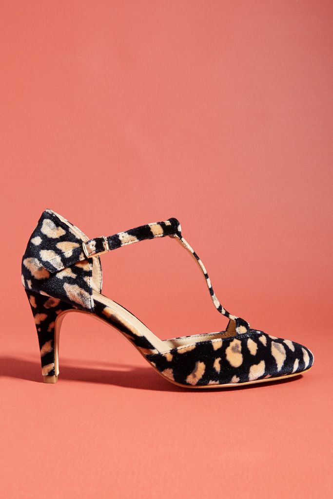 Anthropologie Abstract Velvet T-Strap Heels | Anthropologie