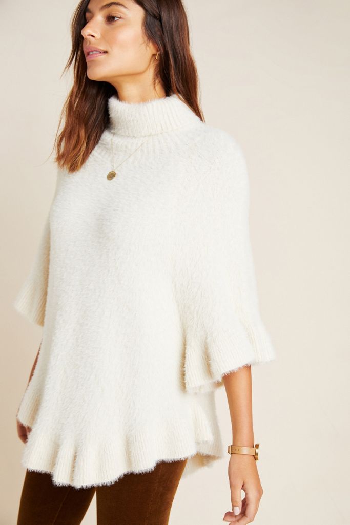 Falling Snow Ruffled Poncho | Anthropologie