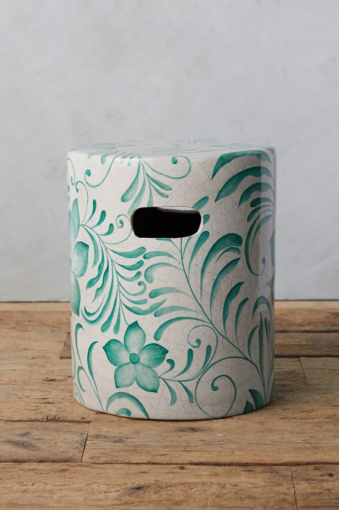 Tropical Floral Terracotta Stool | Anthropologie