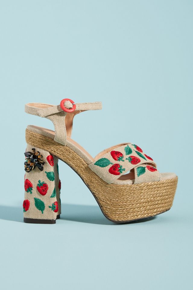 Castaner Strawberry-Embellished Platform Sandals | Anthropologie