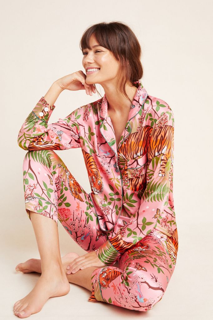 Karen Mabon Tiger Blossom Silk Sleep Shirt | Anthropologie