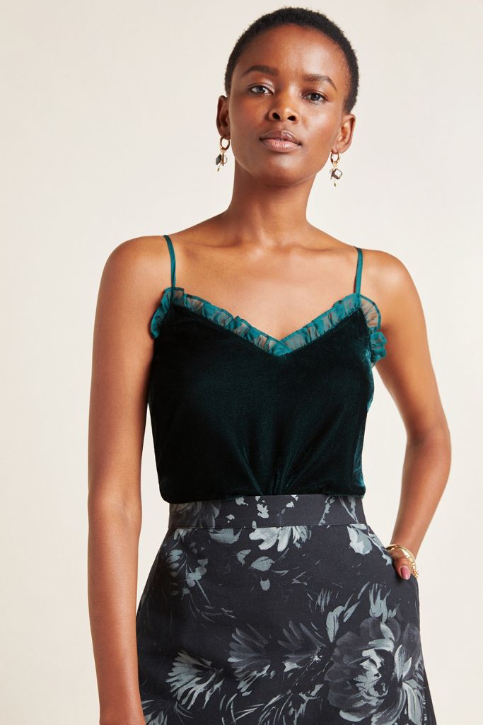 Sylvia Ruffled Velvet Cami | Anthropologie