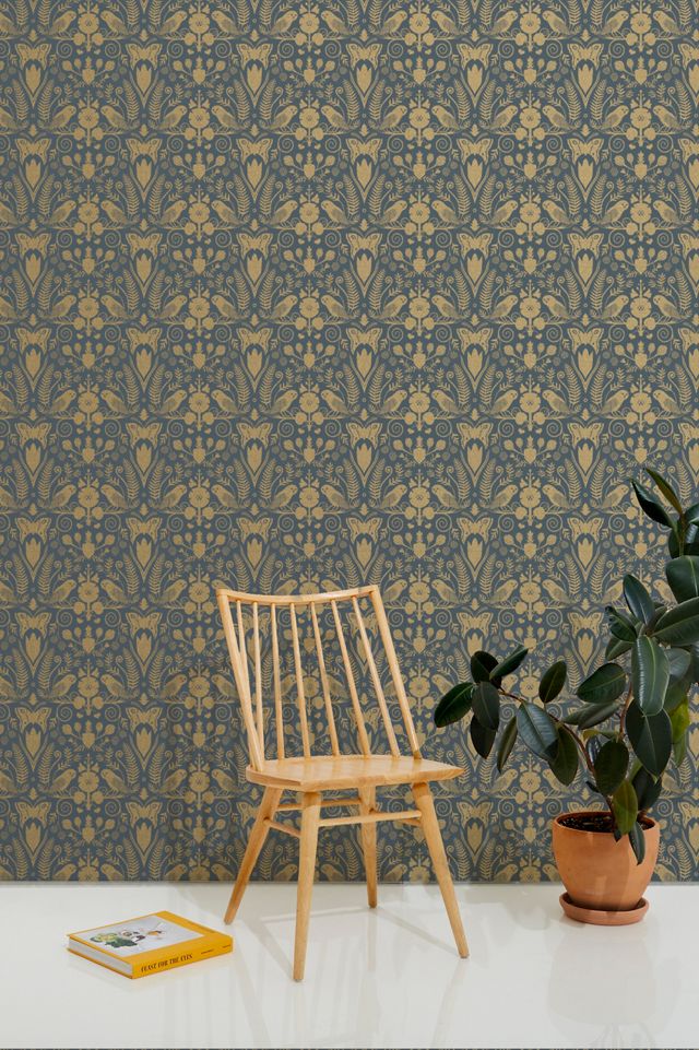 Juju Papers Barn Owls and Hollyhocks Hand Printed Wallpaper | Anthropologie