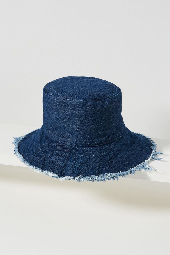 Cassie Fringed Denim Bucket Hat | Anthropologie