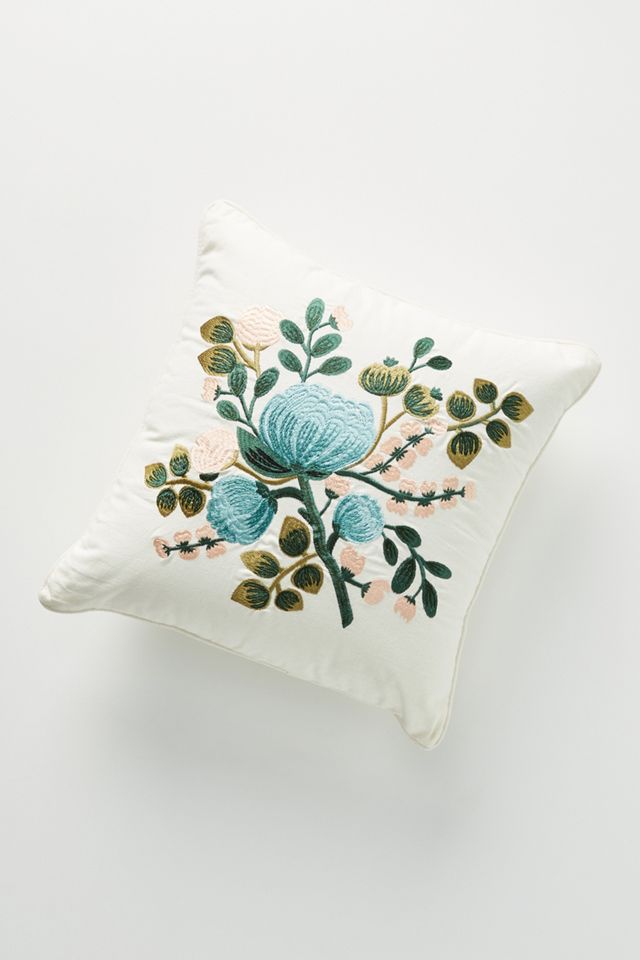 Rifle Paper Co. x Loloi Blue Botanical Embroidered Pillow | Anthropologie