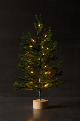 Faux Pre-Lit Tabletop Tree with Wood Base | Anthropologie