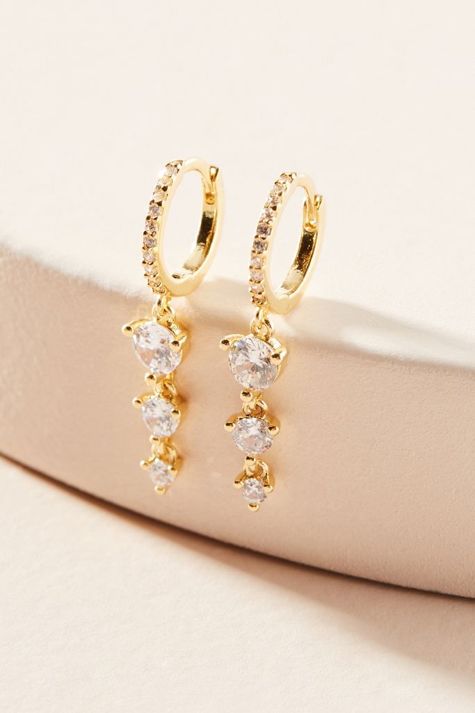 Triple Crystal Drop Huggie Hoop Earrings | Anthropologie