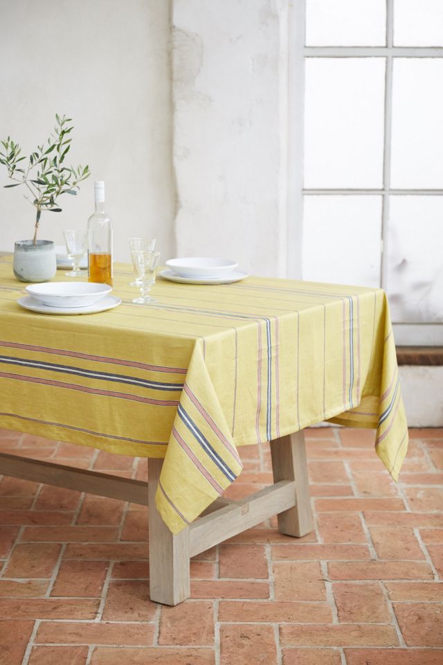 Yellow Stripe Linen Tablecloth | Anthropologie