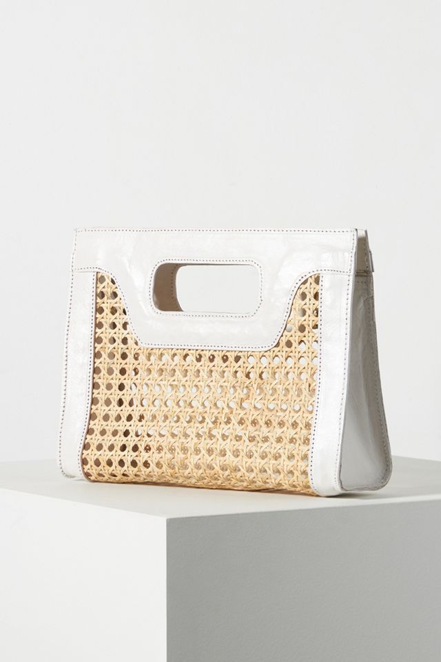 Leather-Trimmed Wicker Clutch | Anthropologie