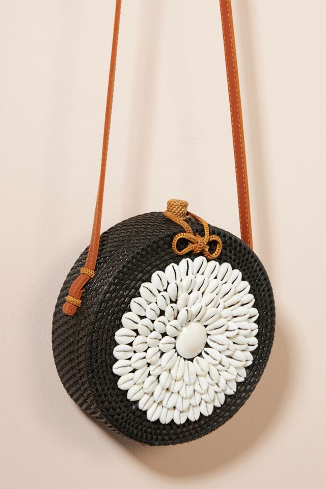 Shell-Embellished Rattan Crossbody Bag | Anthropologie