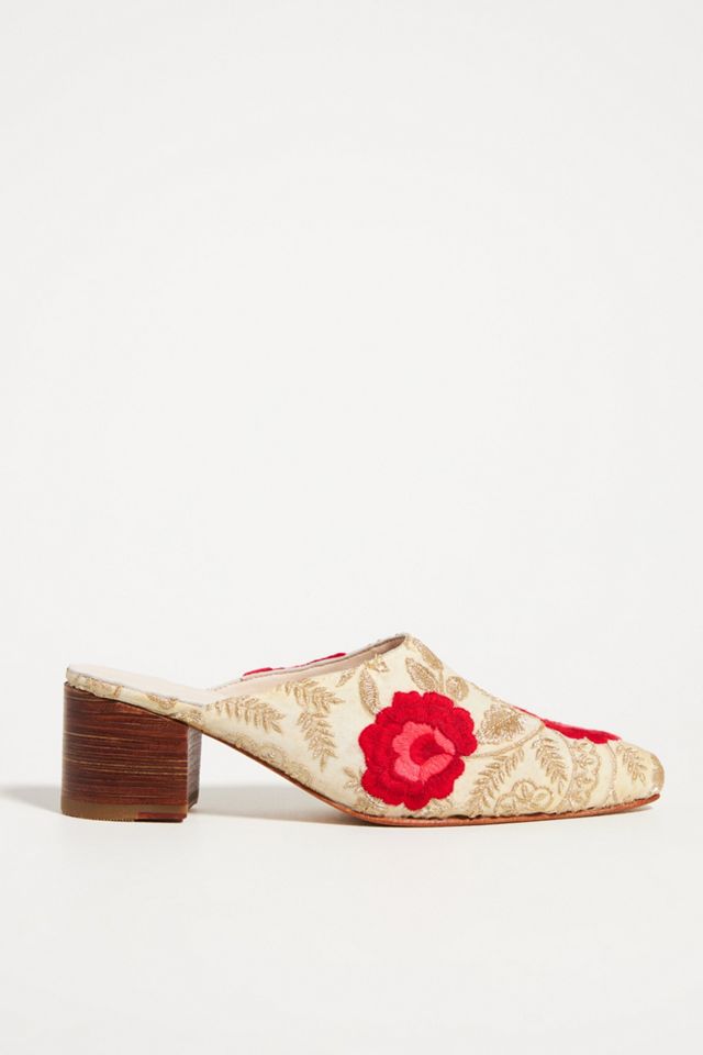 Flower Embroidered Heeled Mules | Anthropologie