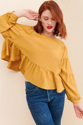 No Less Than Shirred Sleeve Boxy Blouse | Anthropologie