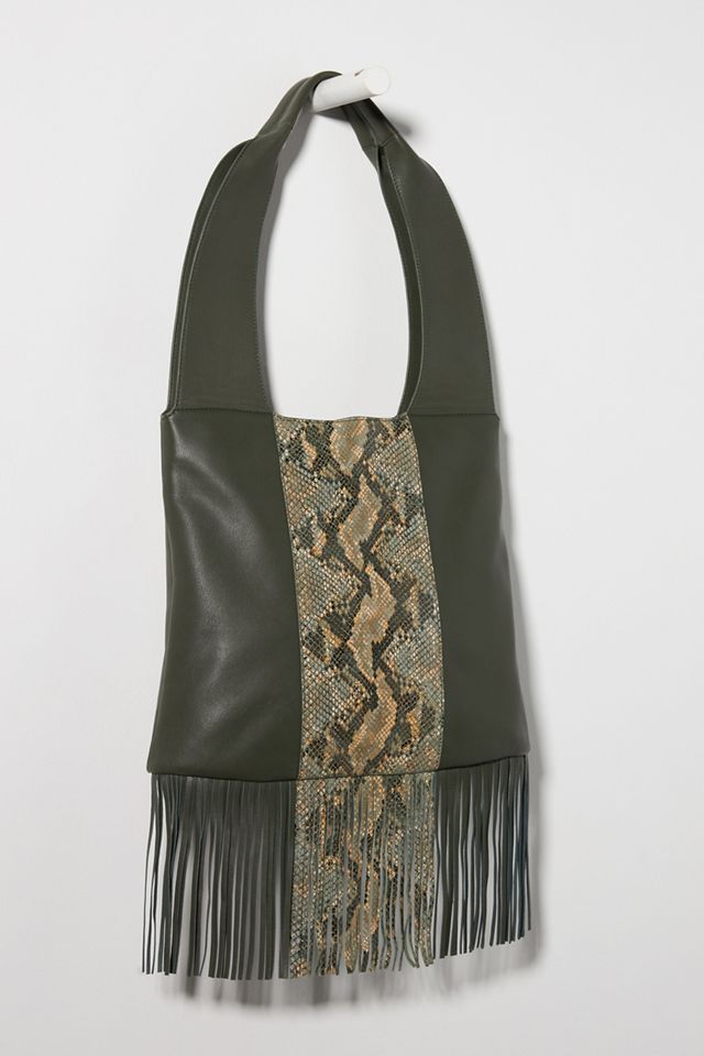 Snake-Printed Fringed Shoulder Bag | Anthropologie