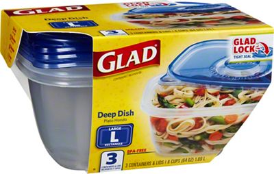 Glad Large Rectangle Deep Dish Containers and Lids, 8 Cup, 3 ct ...