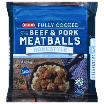 H-E-B Fully Cooked Frozen Beef & Pork Meatballs - Homestyle, 14 oz ...