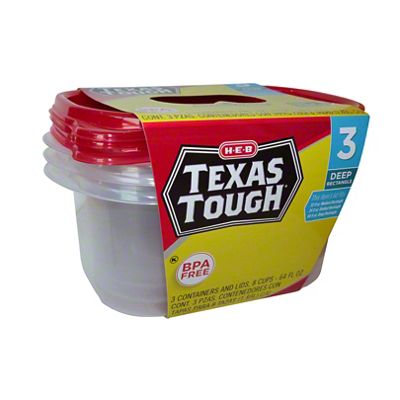 H-E-B Texas Tough Deep Rectangle 64 oz Food Storage Containers, 3 ct ...