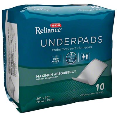H-E-B Reliance Maximum Absorbency Underpads, 10 ct | Central Market ...