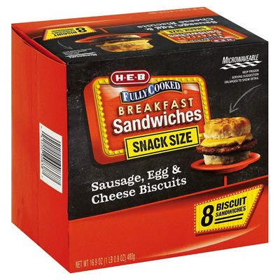 H-E-B Frozen Snack-Size Breakfast Biscuit Sandwiches - Sausage, Egg ...