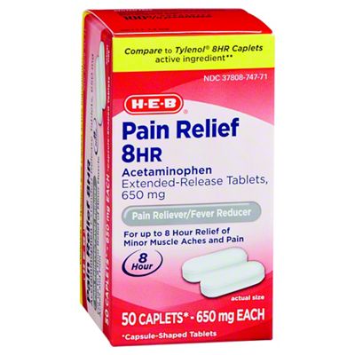 H-E-B Pain Relief 8 Hour Acetaminophen 650 mg Extended Release Caplets ...